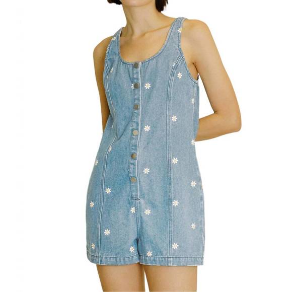 Storia | Pants & Jumpsuits | New Storia Daisy Romper In Washed Blue | Poshmark